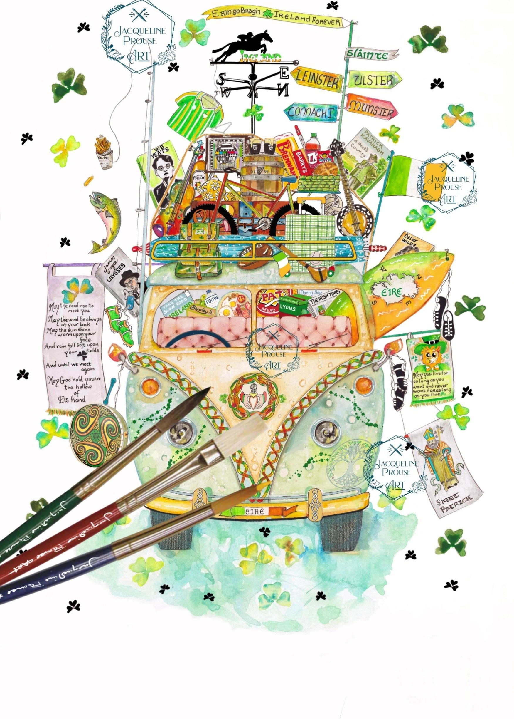IRELAND ART PRINT☘️ INTERACTIVE COUNTY BY COUNTY☘️THE RARE IRISH WAGON ...
